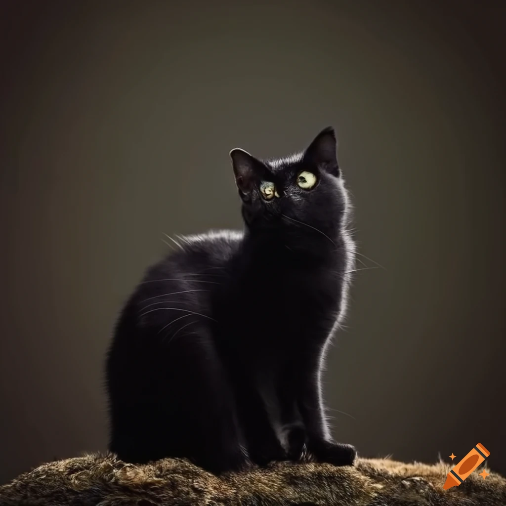 Black fur cat enjoying the outdoors with a cool breeze on Craiyon