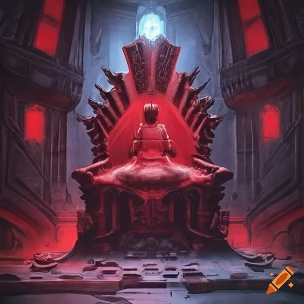 Dark and red glowing sith meditation chamber with a central throne on ...