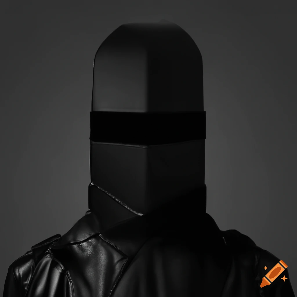 Elongated head android in black metal with faceless feature and black ...