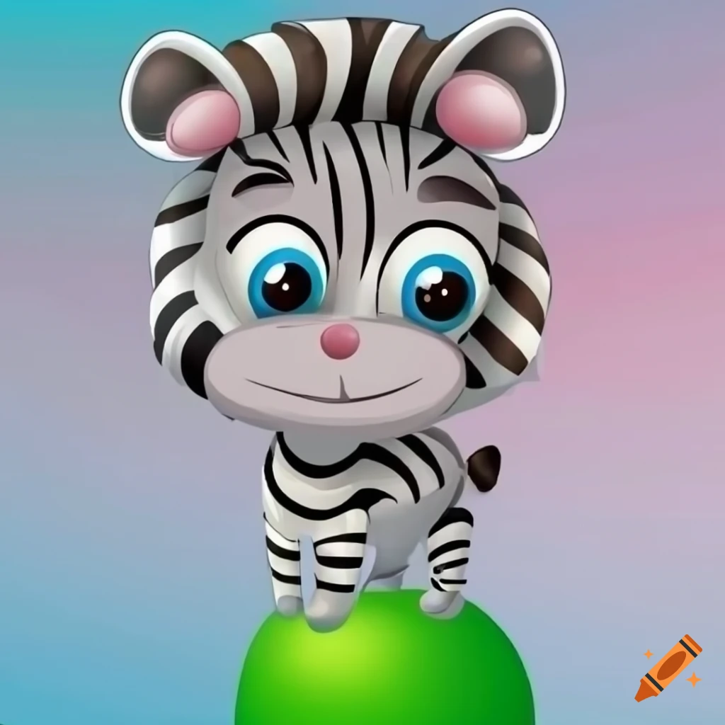 Cartoon zebra balancing on a ball on Craiyon