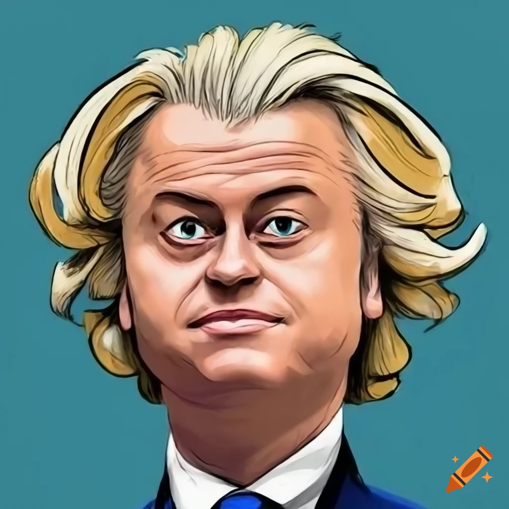 Male politician Geert Wilders in a mean looking cartoon illustration on ...