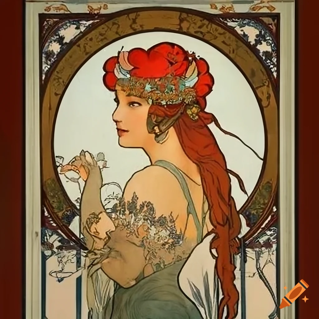 Seasons 1896 alphonse mucha full border art nouveau painting on Craiyon