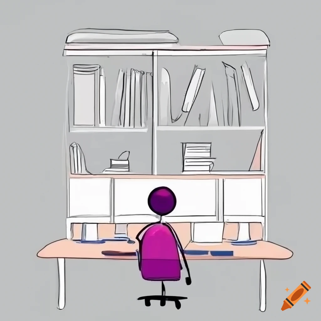 Stickman sitting at a computer desk on a white background on Craiyon