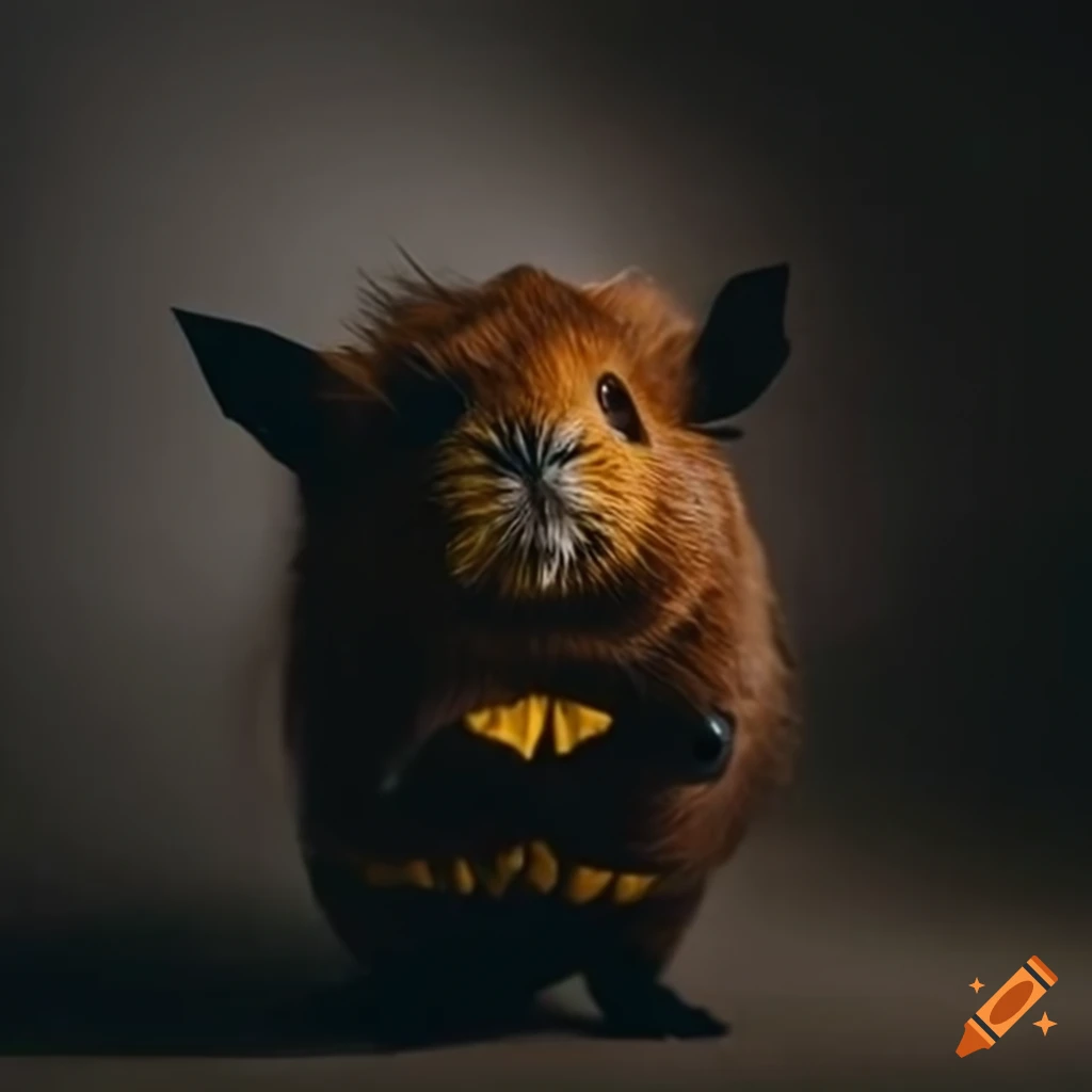 Guinea pig wearing a batman costume on Craiyon