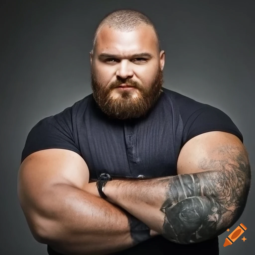 Portrait of a strong spanish man with a trimmed beard and buzzcut on ...