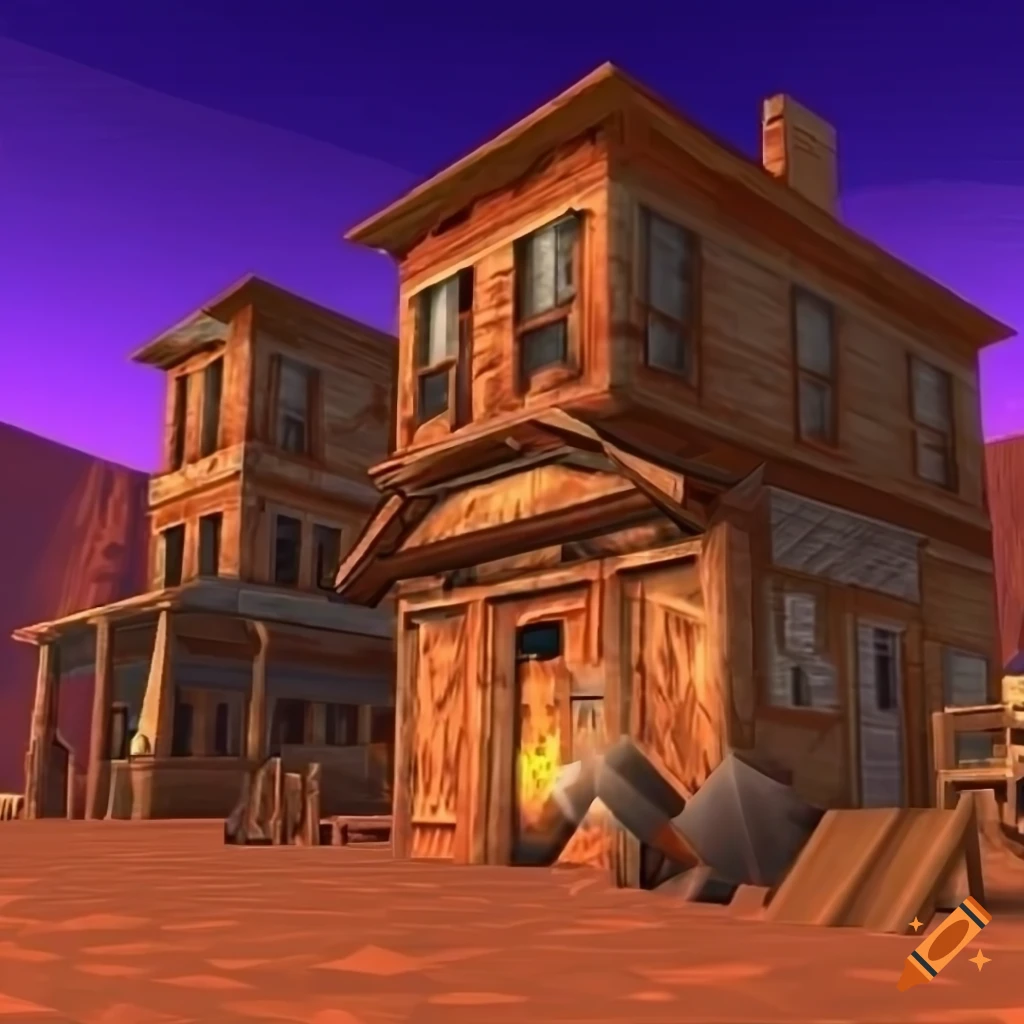 3d polygon old west ghost town in nintendo 64 retro style on Craiyon