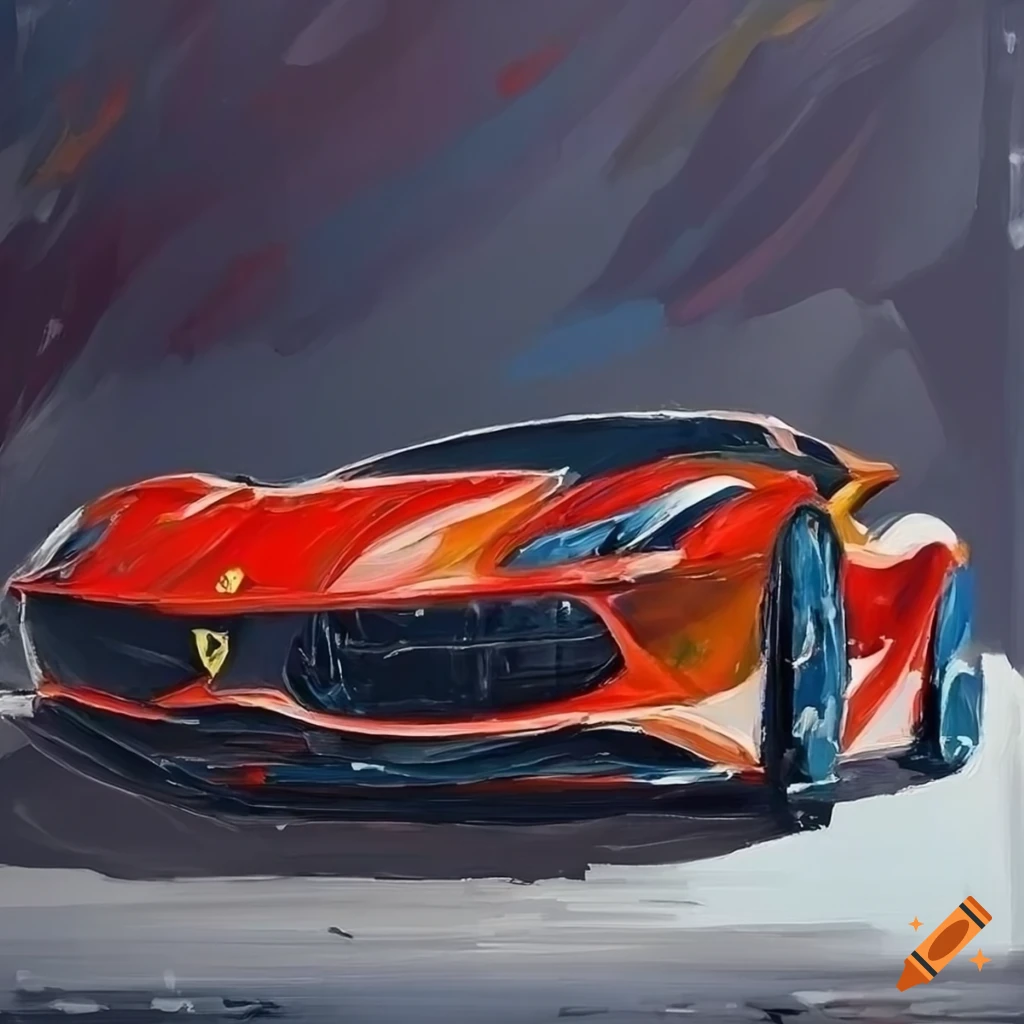 Palette knife painting of a sleek and elegant modern ferrari design on ...