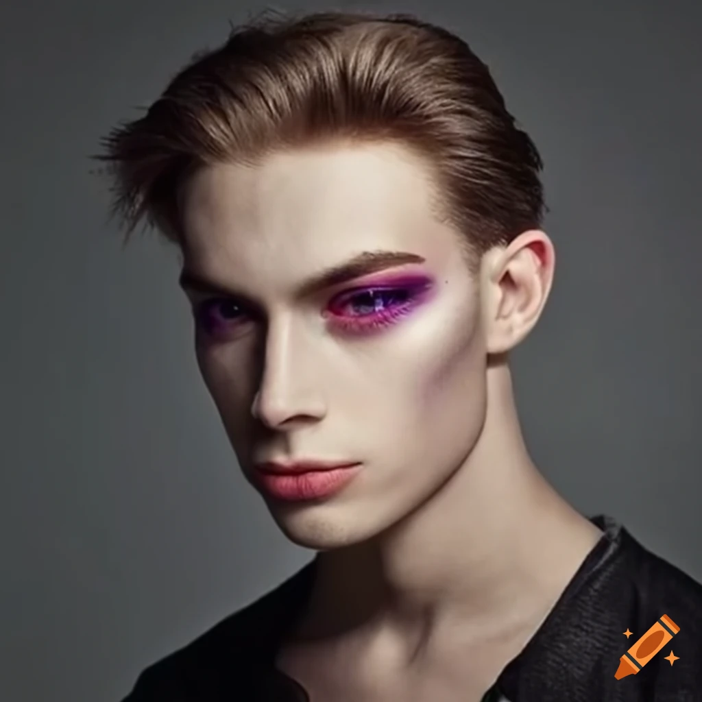 Well-groomed male model showcasing the latest full makeup line on Craiyon