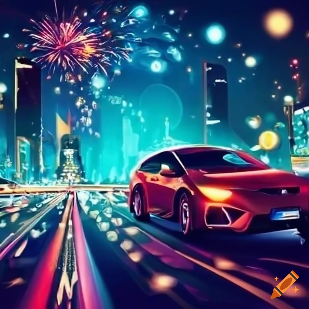 Happy new year 2024 greeting cards for car drivers worldwide on Craiyon