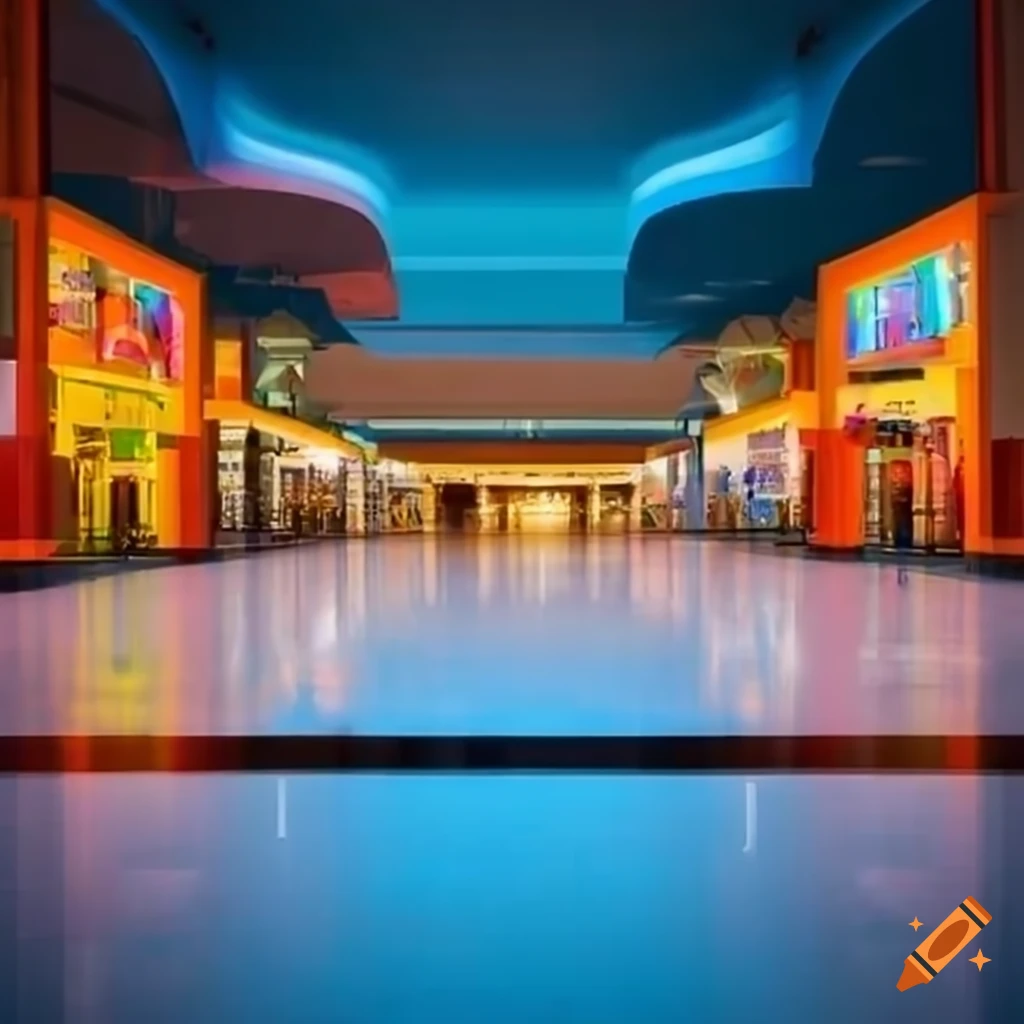 Empty modern style mall with eye-catching colors on Craiyon