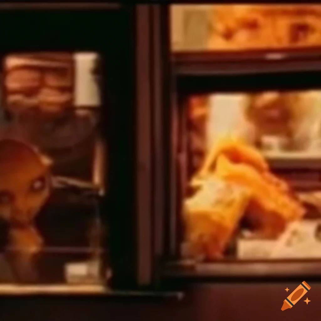 Alien buying fries at hamburger window in vhs capture on Craiyon