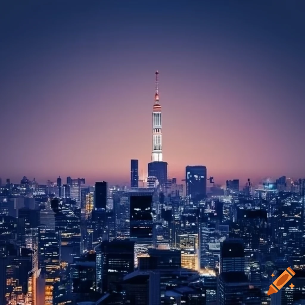 Modern tokyo skyline at midnight on Craiyon