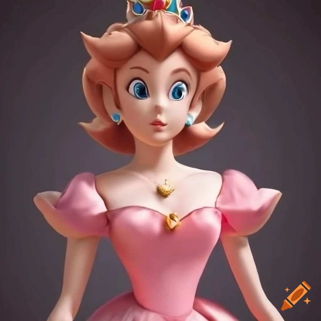 Character dressed in princess Peach's pink silk ballgown in a dark ...