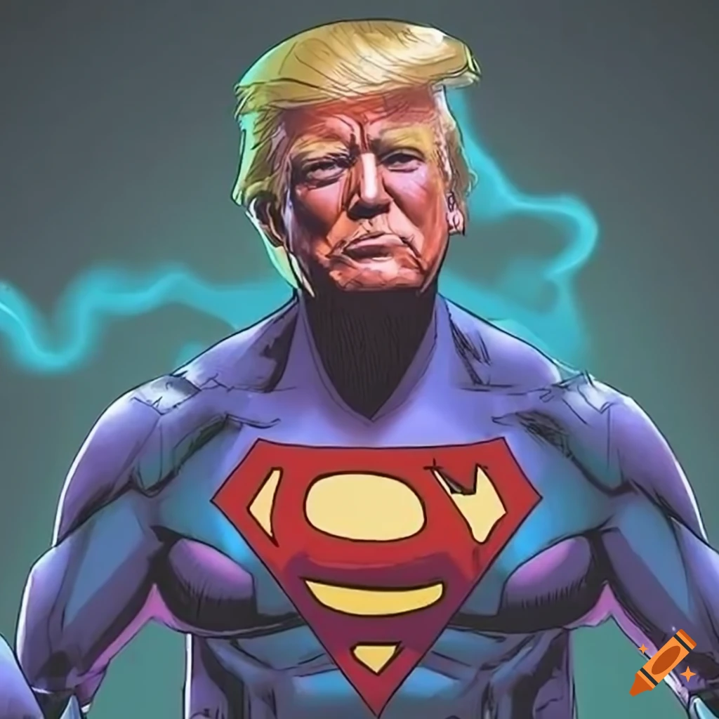 Superhero portrayal of Donald Trump in vibrant comic style on Craiyon