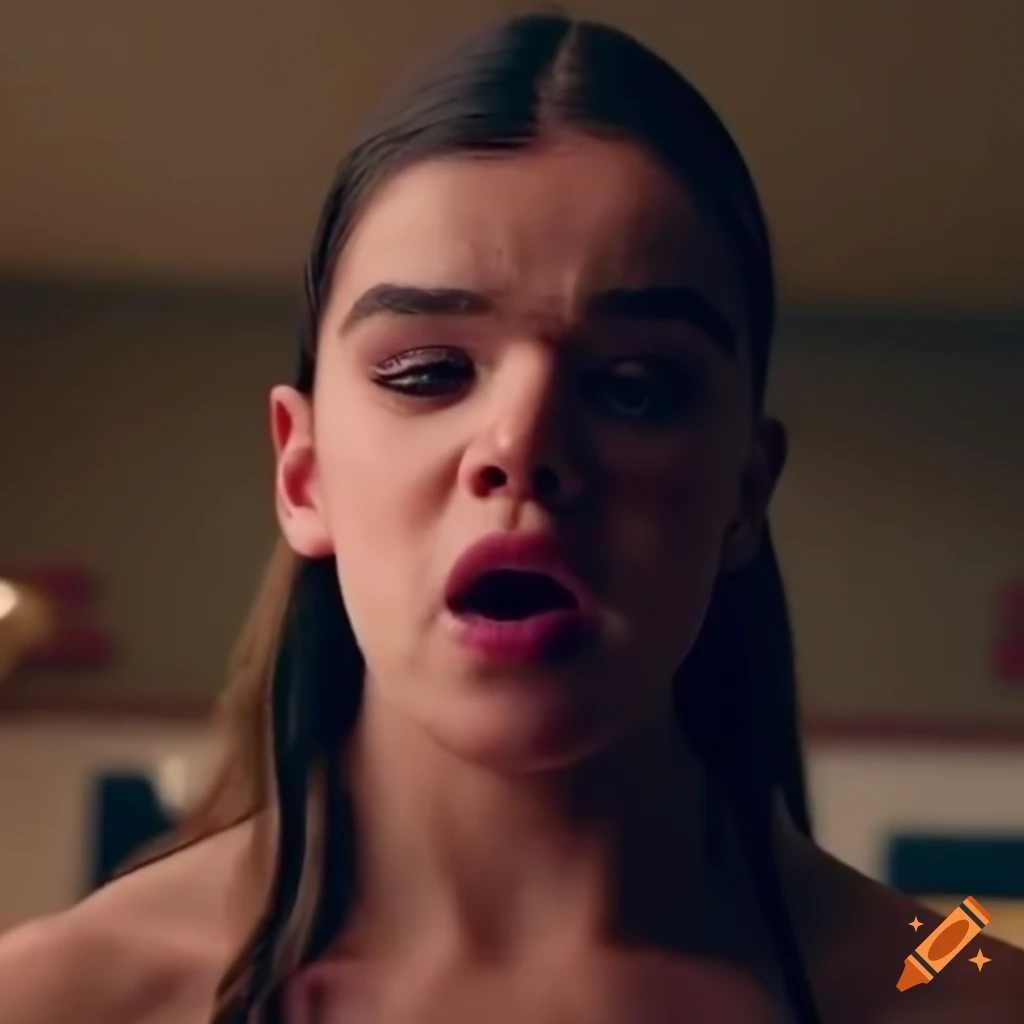Bruised Hailee Steinfeld woman martial fighter with stunned expression on Craiyon