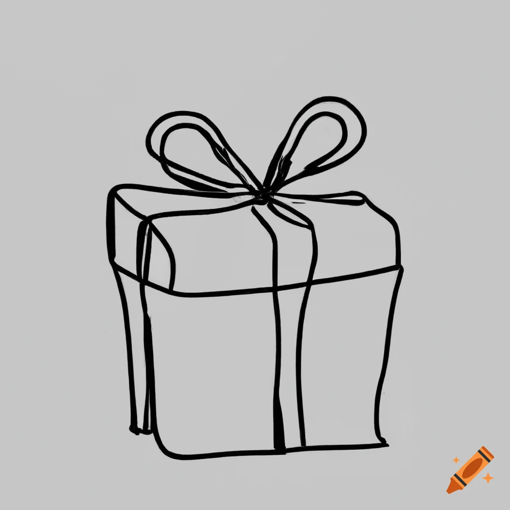 One-line pencil sketch of a christmas present on Craiyon