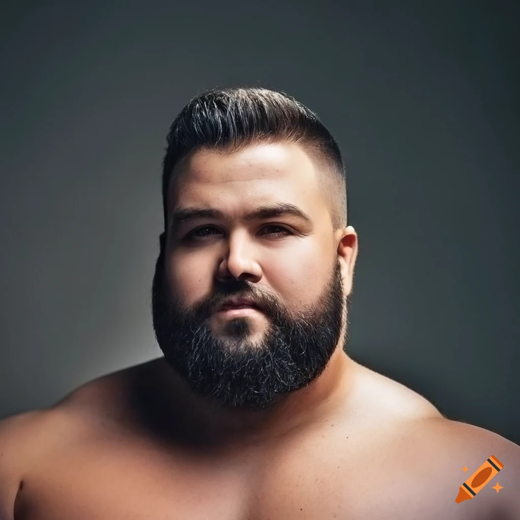 Portrait of a strong Spanish man with a trimmed beard and buzzcut on ...