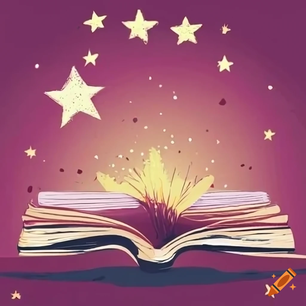 Books with stars in a magical setting on Craiyon