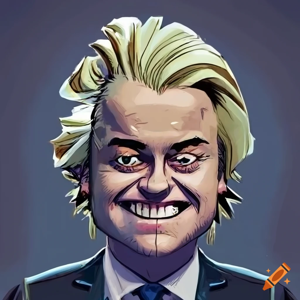 Cartoon illustration of Dutch politician Geert Wilders in a mean ...