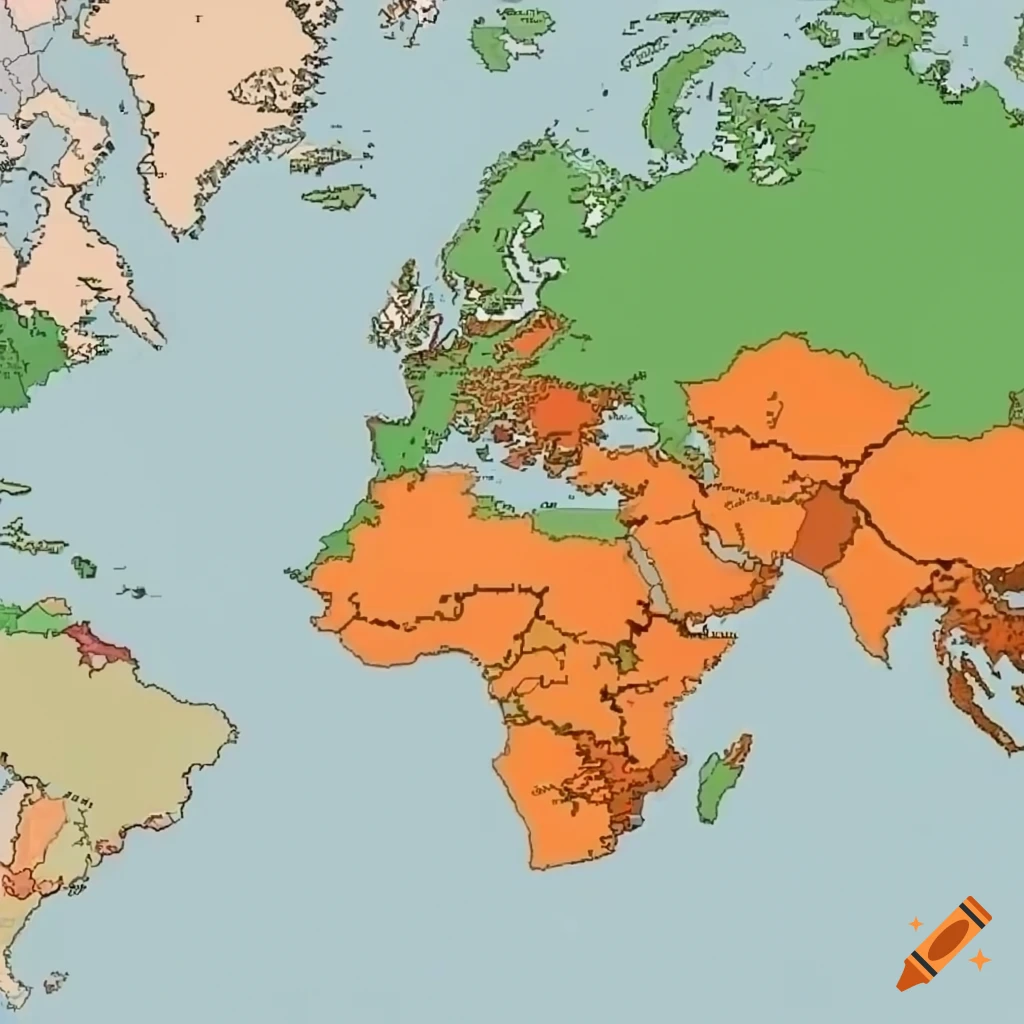 Simple map of Europe, Middle East, and Saudi Arabia with orange color ...