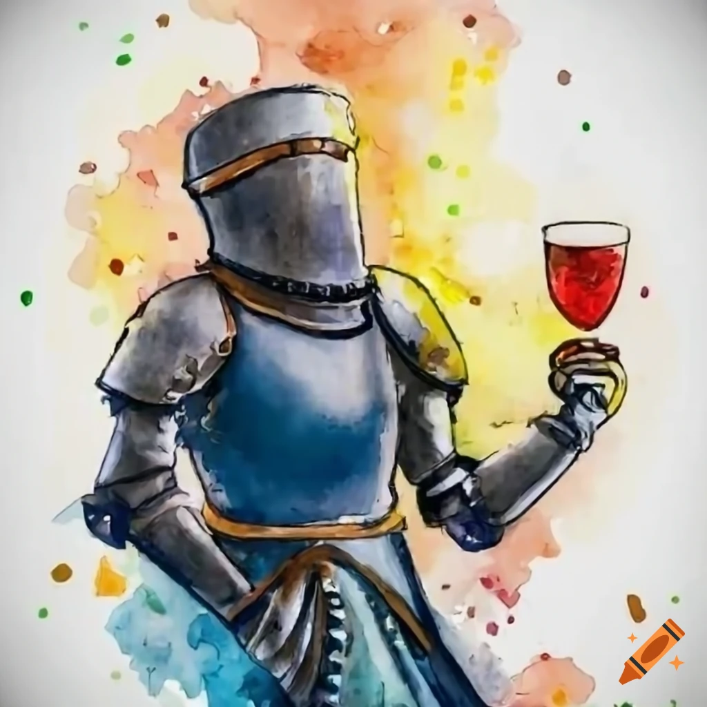 Knight enjoying wine and charcuterie on Craiyon