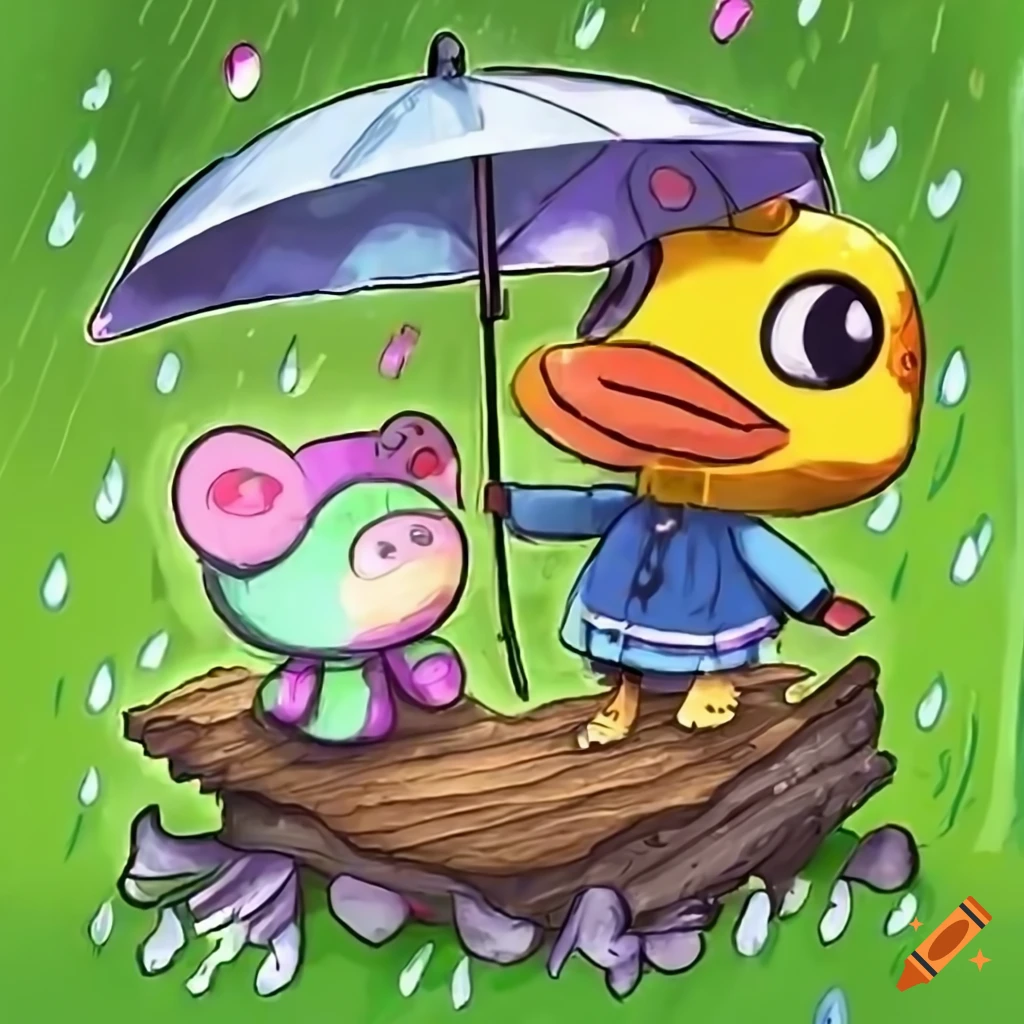 Joey the duck and Puddles the frog from Animal Crossing under an ...