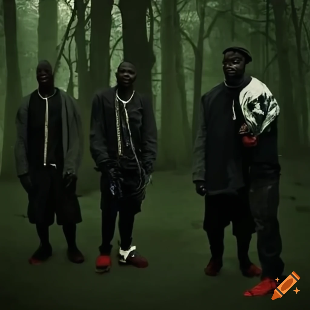 Rapper gang in a dark mystical forest on Craiyon