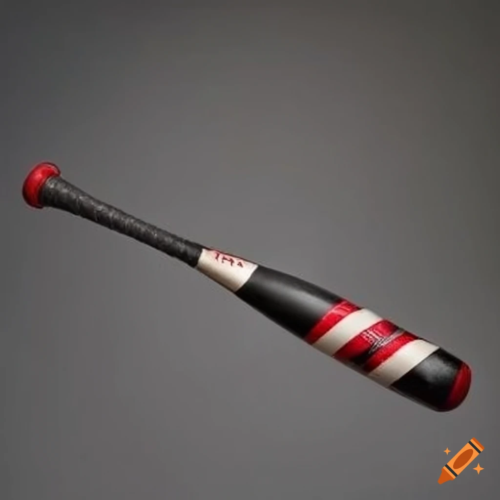 Aluminum baseball bat with black ribbed grip and red stripes on Craiyon