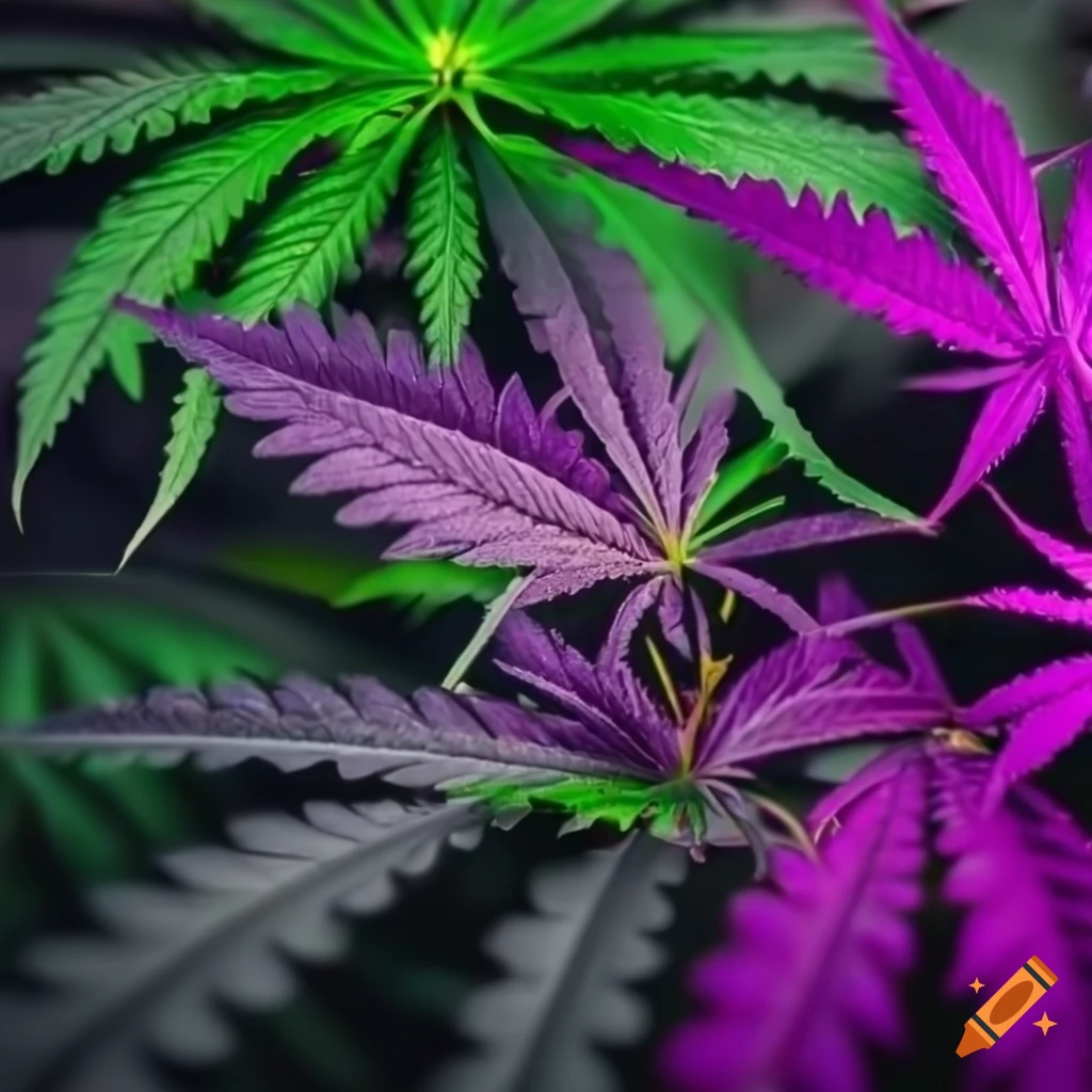 Green and purple cannabis leaf background on Craiyon