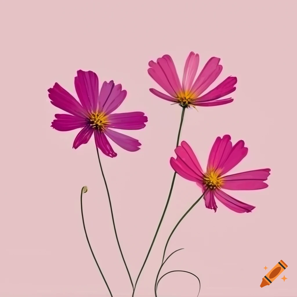 Cosmos flowers in a line drawing on pure white background on Craiyon