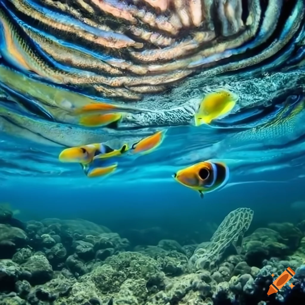 Group of exotic fish in hyper-sharp micro photorealistic underwater ...