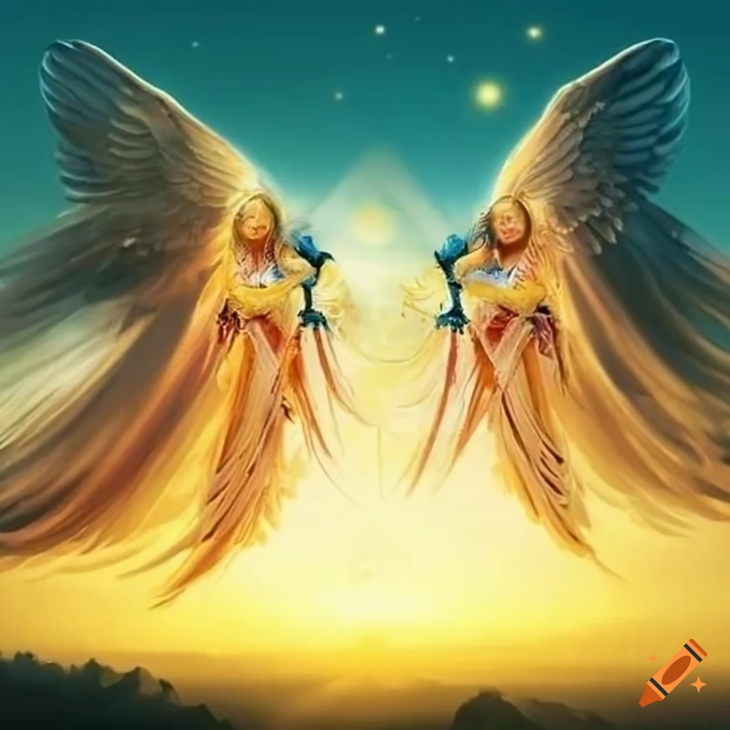 Happy angels ascending into the light on Craiyon