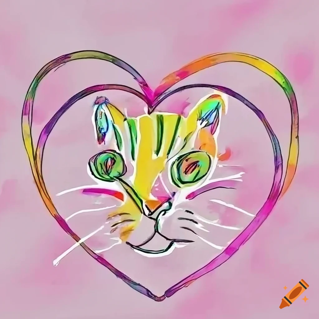 Dynamic single-line drawing of a cat in a heart shape on Craiyon