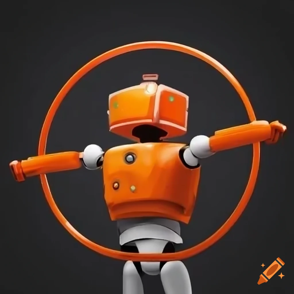 Robot playing with orange hula hoop on Craiyon