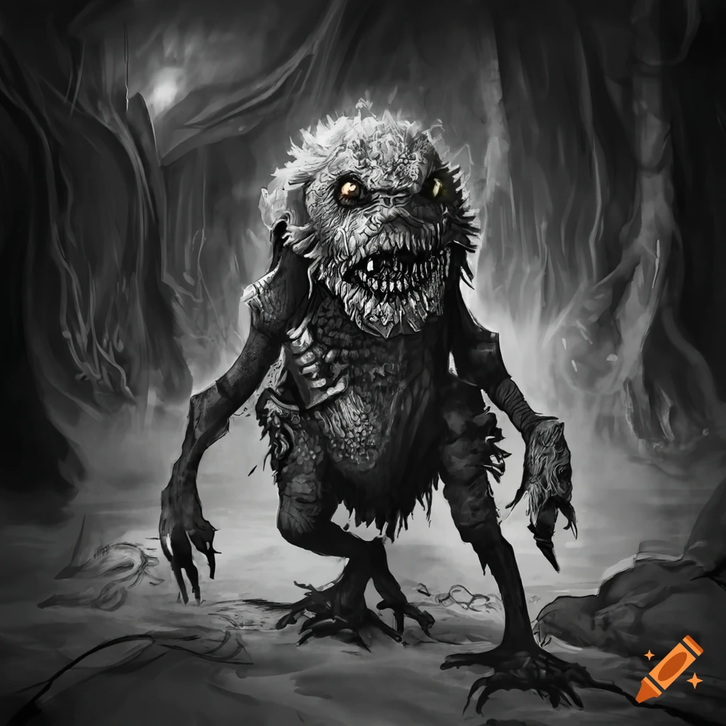 A series of black and white DND artwork featuring various monsters on ...