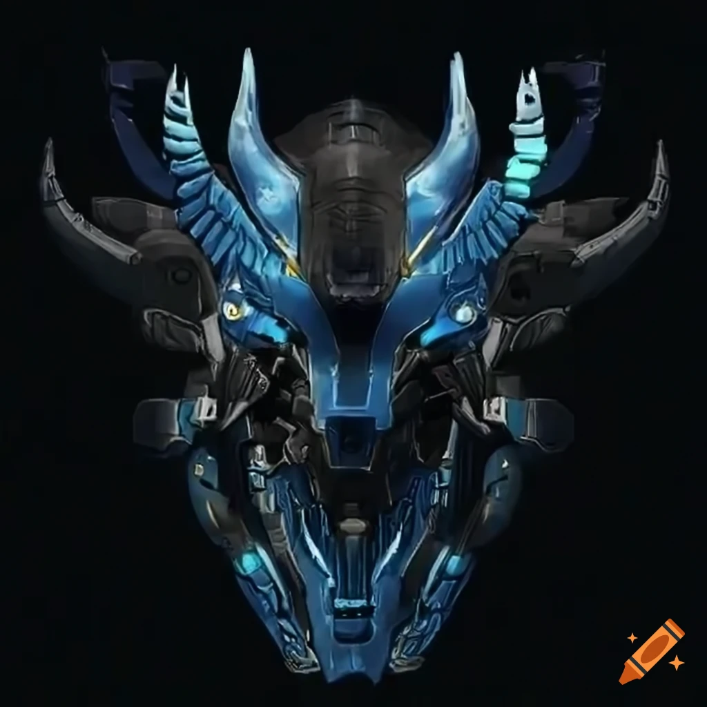 Blue mecha with horns and wings on Craiyon