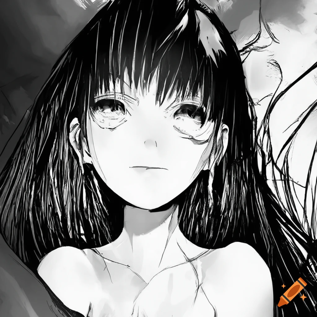Black and white highly detailed manga panel with sharp outlines on Craiyon