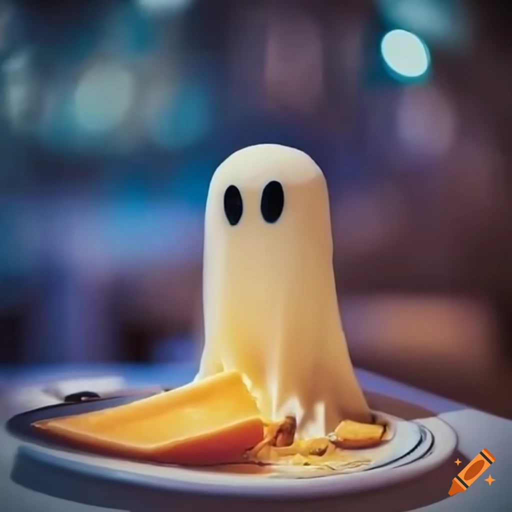 Cute ghost enjoying cheese in an italian restaurant at night in rome on ...