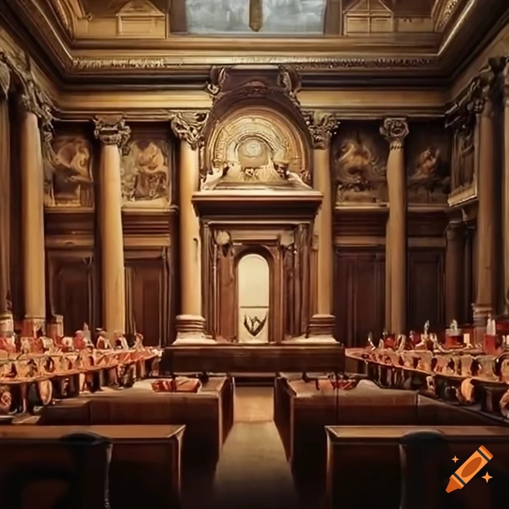 Ultra detailed hyperrealistic french courtroom scene on Craiyon