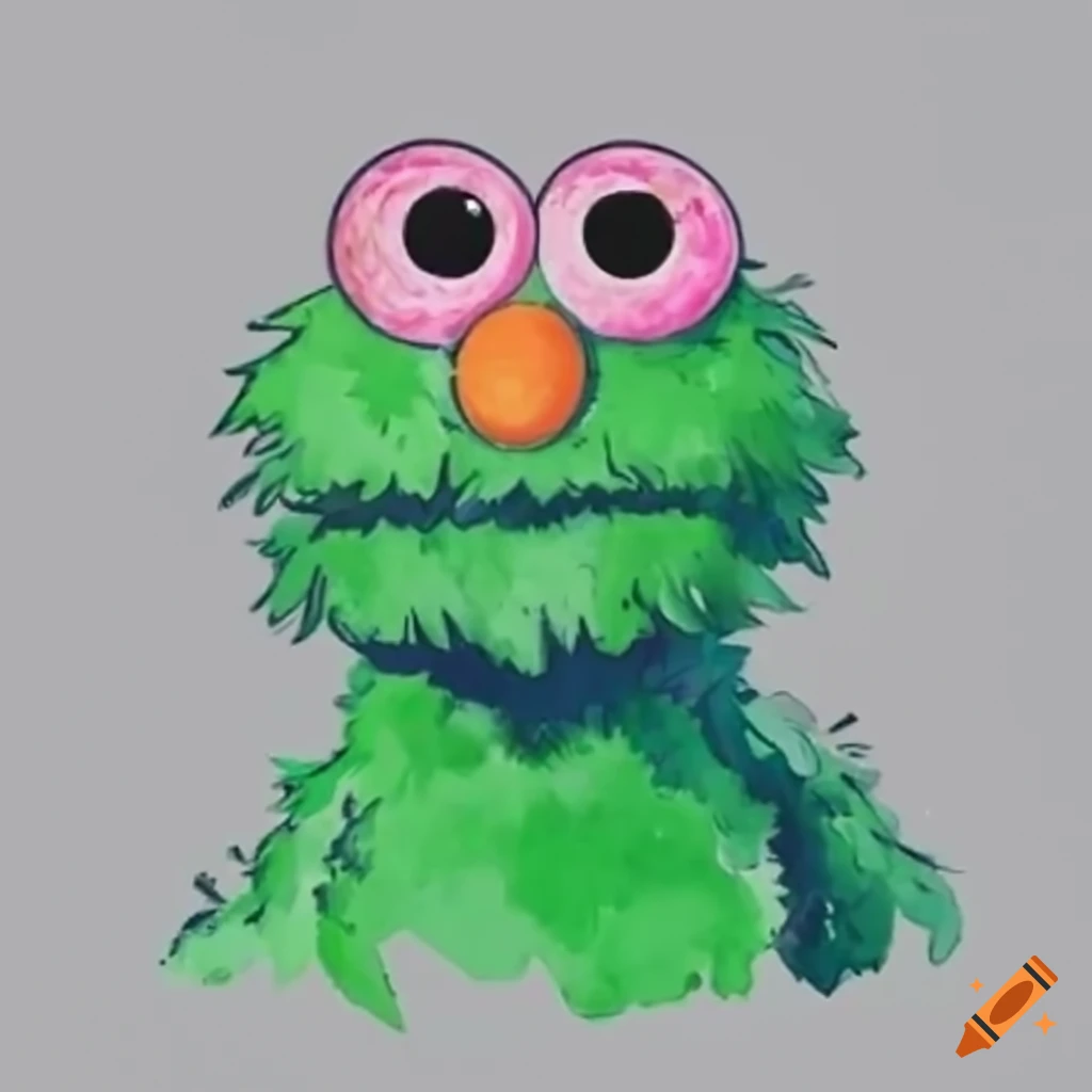 Green elmo with a pink nose in a cartoon style on Craiyon