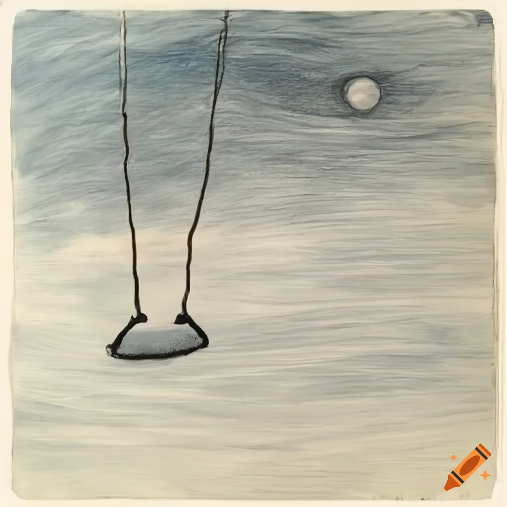 Abstract illustration of a magical empty swing suspended in the sky ...