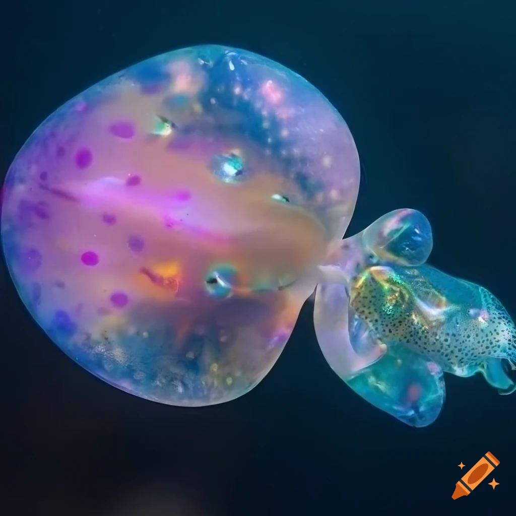 Translucent and iridescent orchid-shaped deep-sea creature in ...