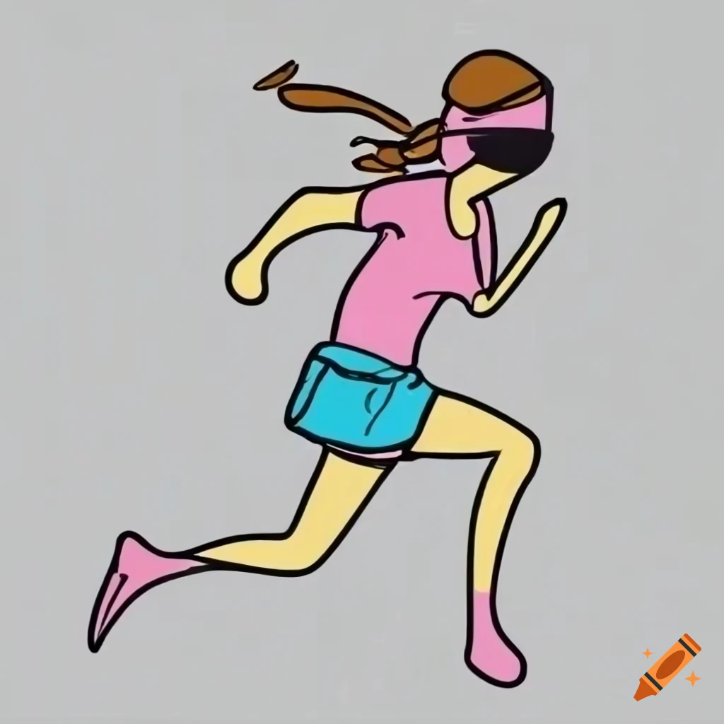 Woman running a marathon blindfolded in line art style on Craiyon