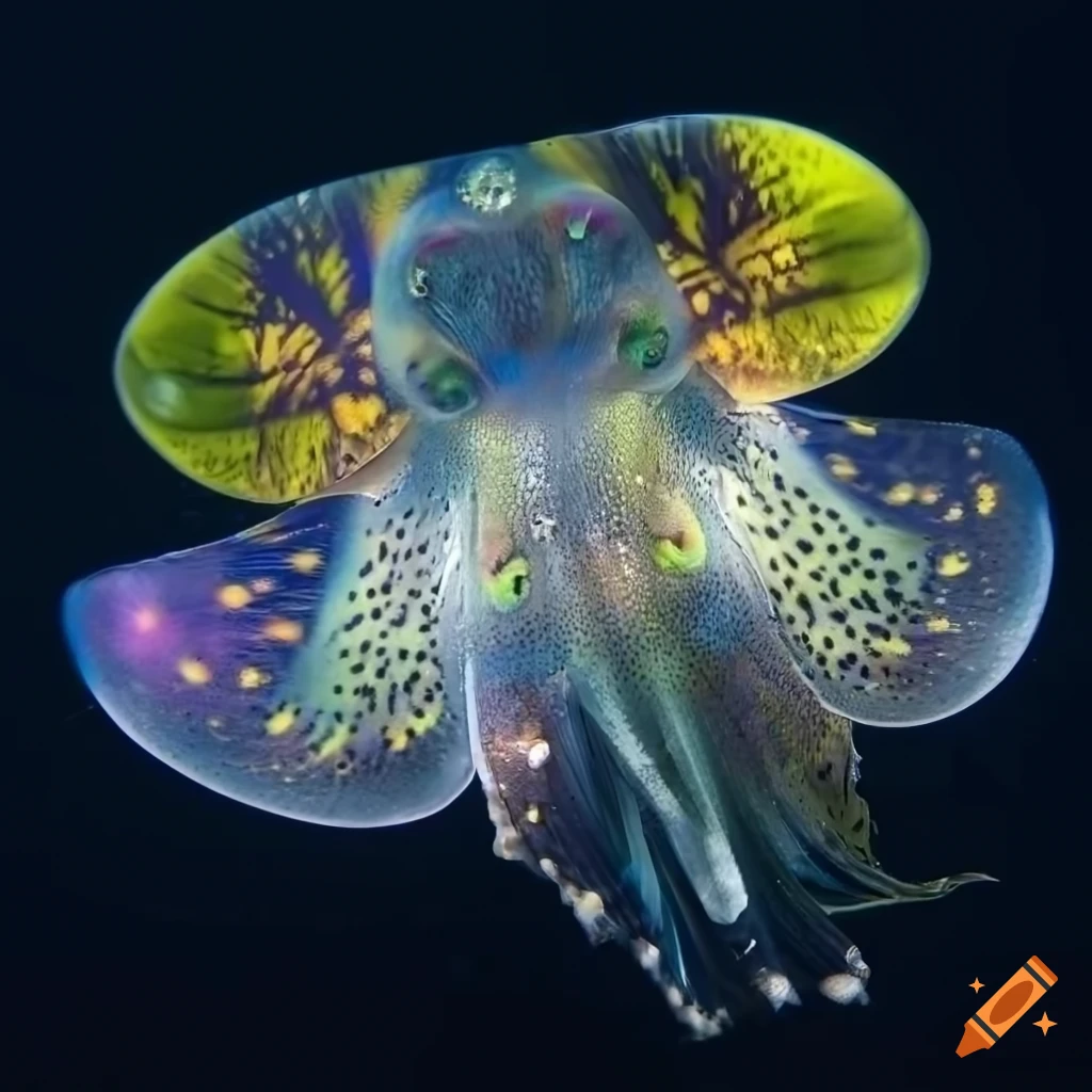 Translucent and iridescent deep-sea creature with bobtail squid skin ...