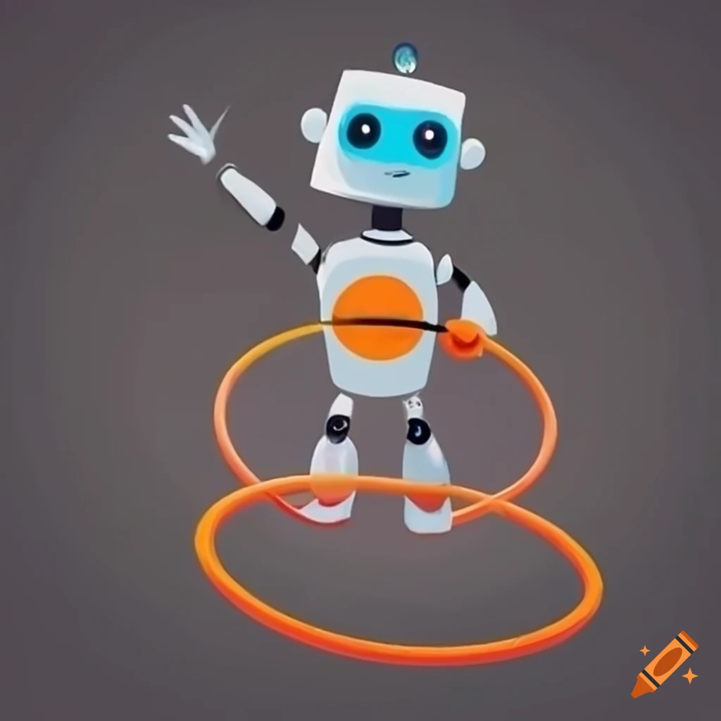 Cute robot playing with a thick orange hula hoop on Craiyon