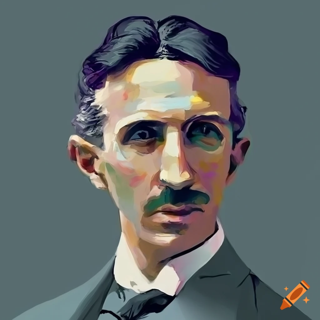Artistic portrayal of nikola tesla in colorful tones on Craiyon