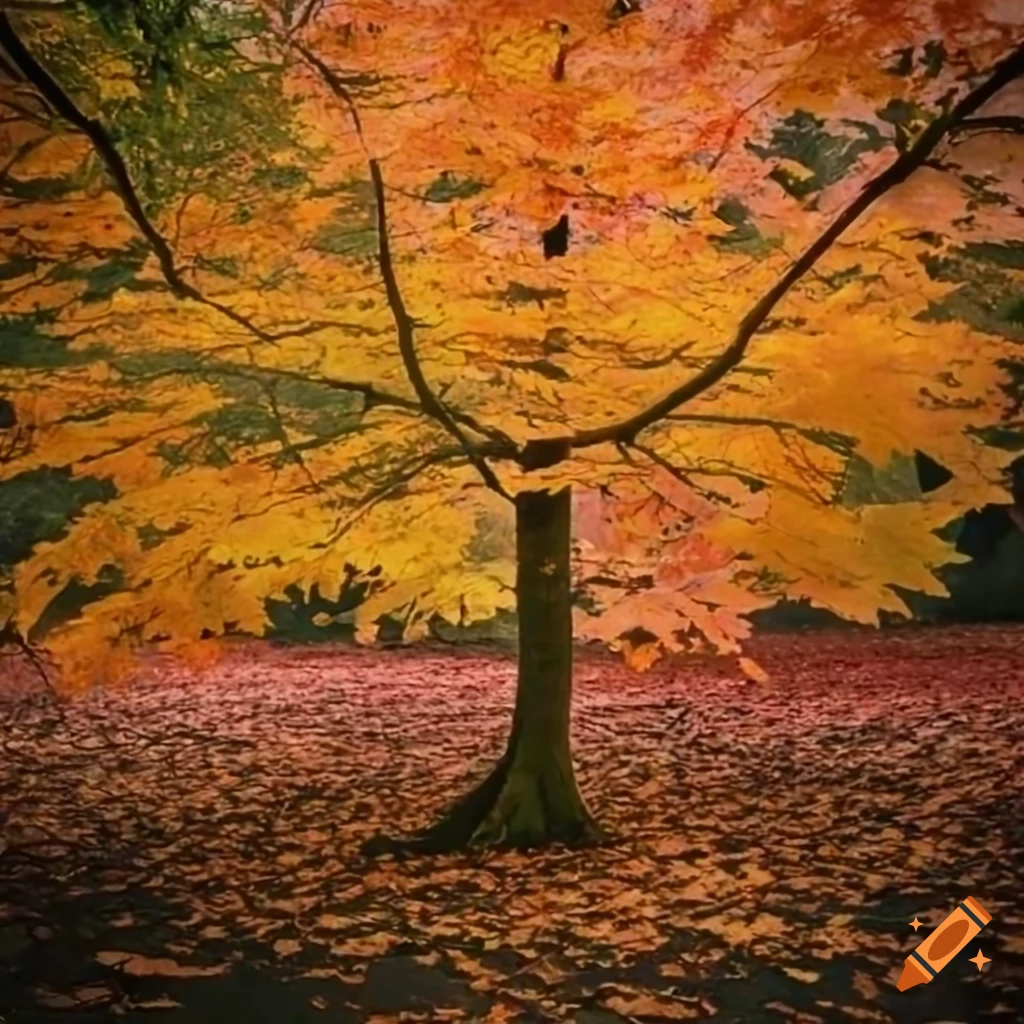 Large maple tree with subtle eyes in the bark and leaves on Craiyon
