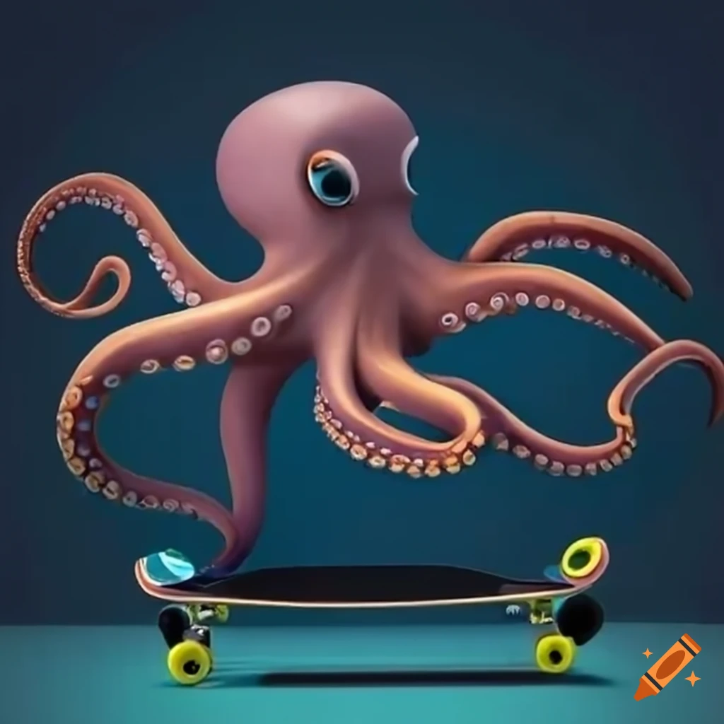 Octopus performing skateboard tricks on Craiyon