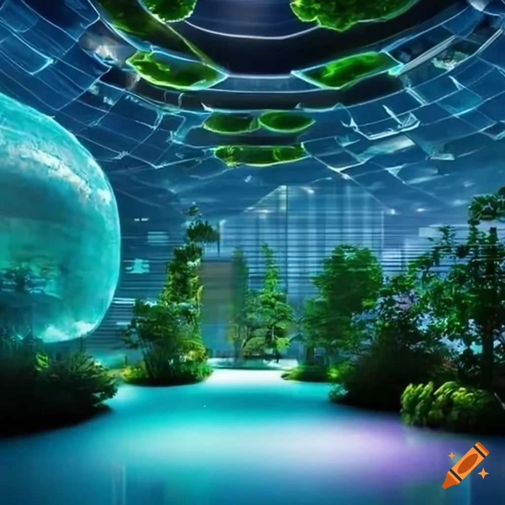 High-tech futuristic garden with glowing plants and solar panels on Craiyon