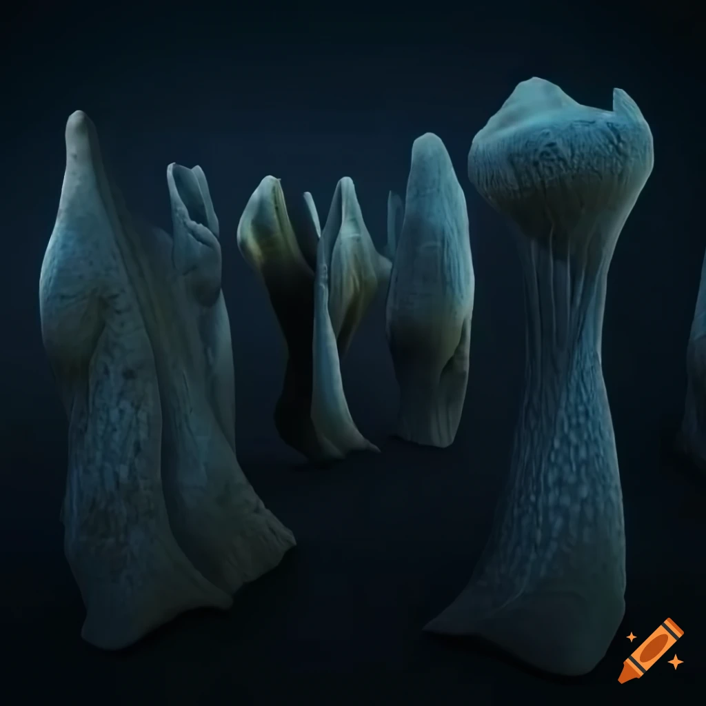 Biomorphic rock pillars in a surreal landscape on Craiyon